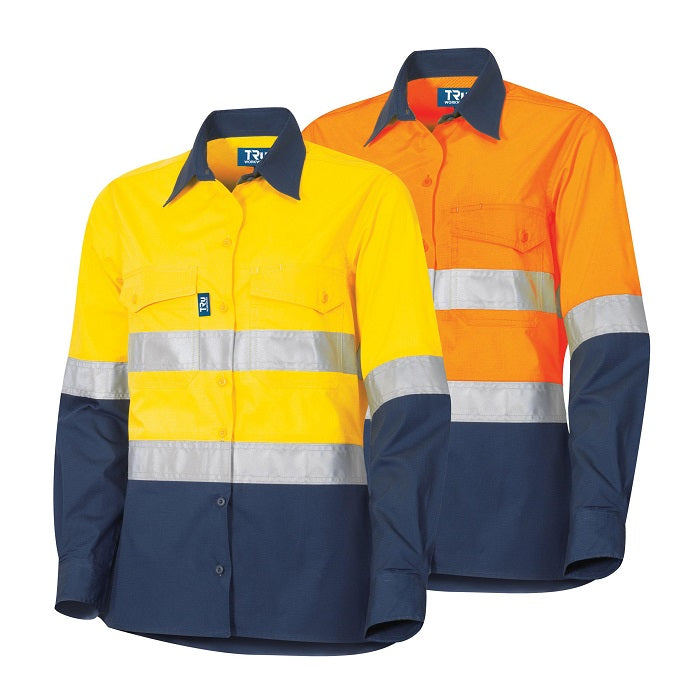 TRu Workwear DSW2169T1 Ripstop Vented L/S Hi-Vis Cotton Shirt With 3M ...